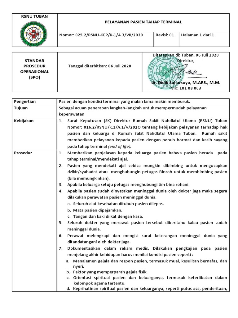 Prosedur Pelayanan Pasien Terminal RSNU | PDF