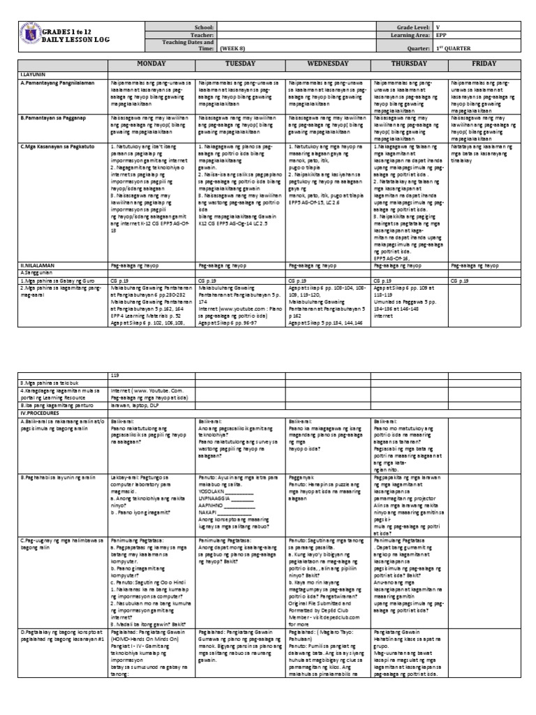 DLL - Epp 5 - Q1 - W8 | PDF