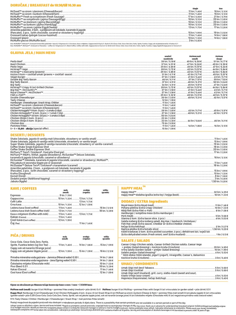 McDonald's Dubrava Cjenik | PDF | Fast Food | Mc Donald's