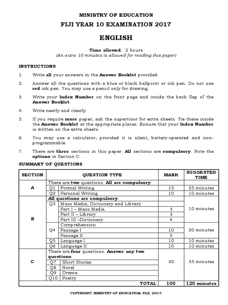 2017 FY10 CEEnglish Question Paper | Download Free PDF | Grammatical ...
