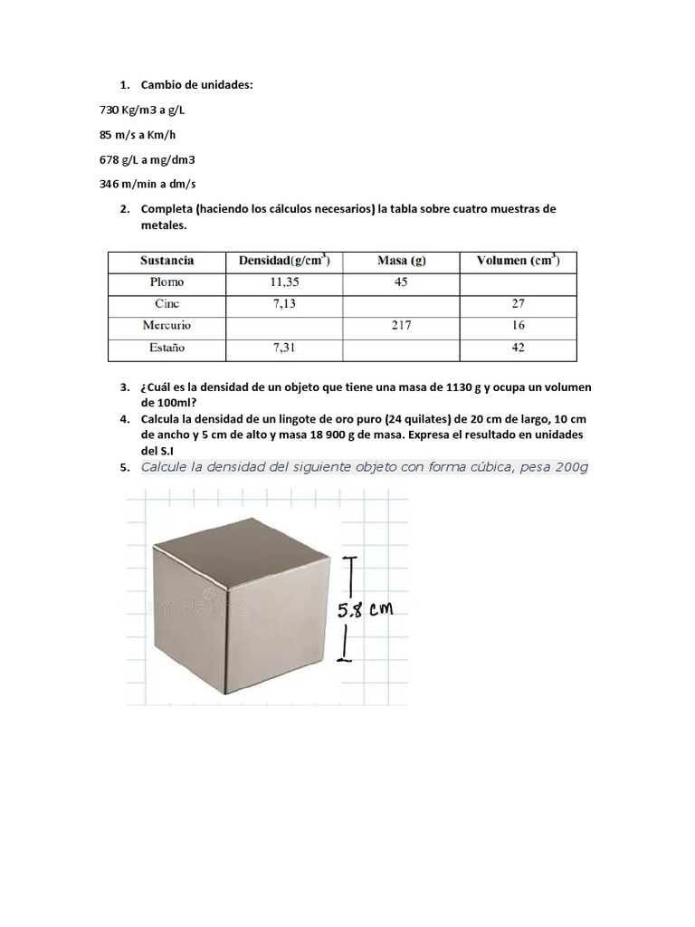 Hoja De Trabajo Para Calcular La Densidad Kit De Densidad Gravedad