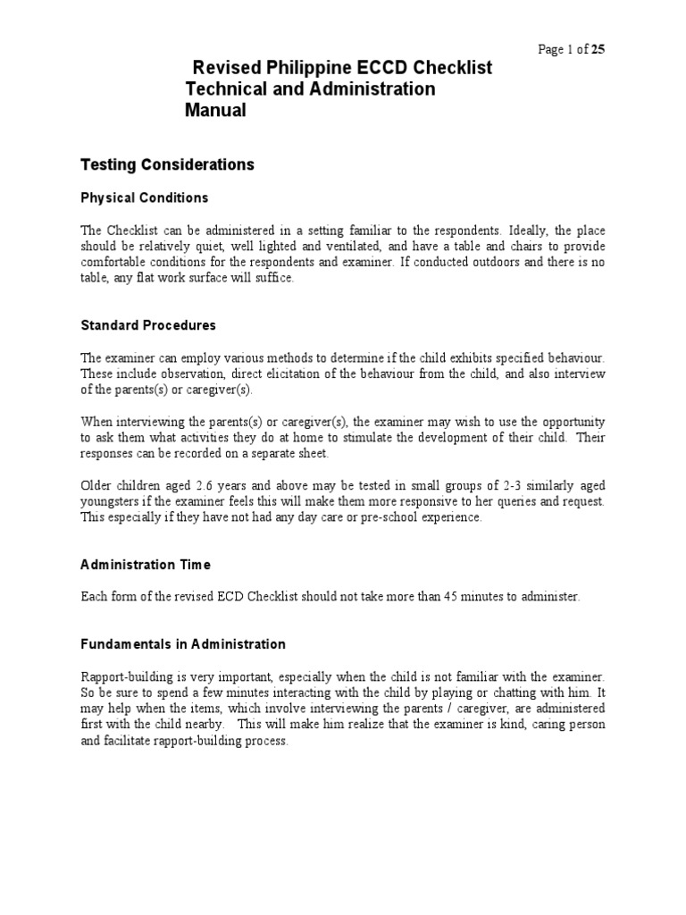 Philippine ECCD Checklist Manual | PDF | Caregiver | Toys