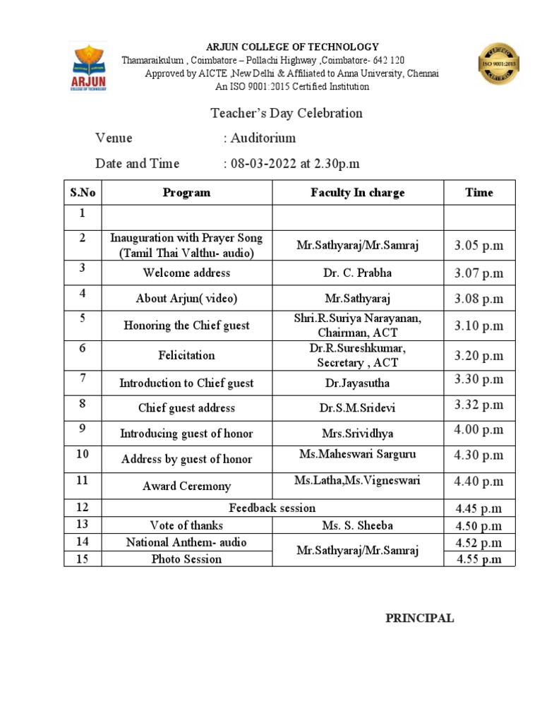 Program Schedule Valedictory | PDF