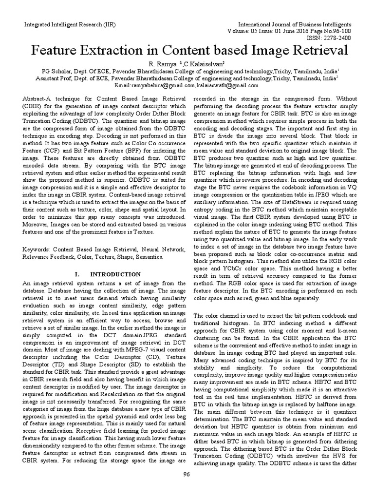 Feature Extraction in Content Based Image Retrieval | PDF | Data Compression | Computing