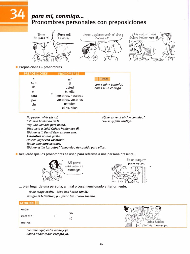 Preposiciones Pronombres A1 | PDF
