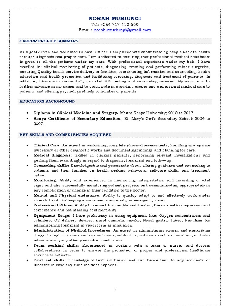 Clinical Officer CV | PDF | Medical Diagnosis | Health Care