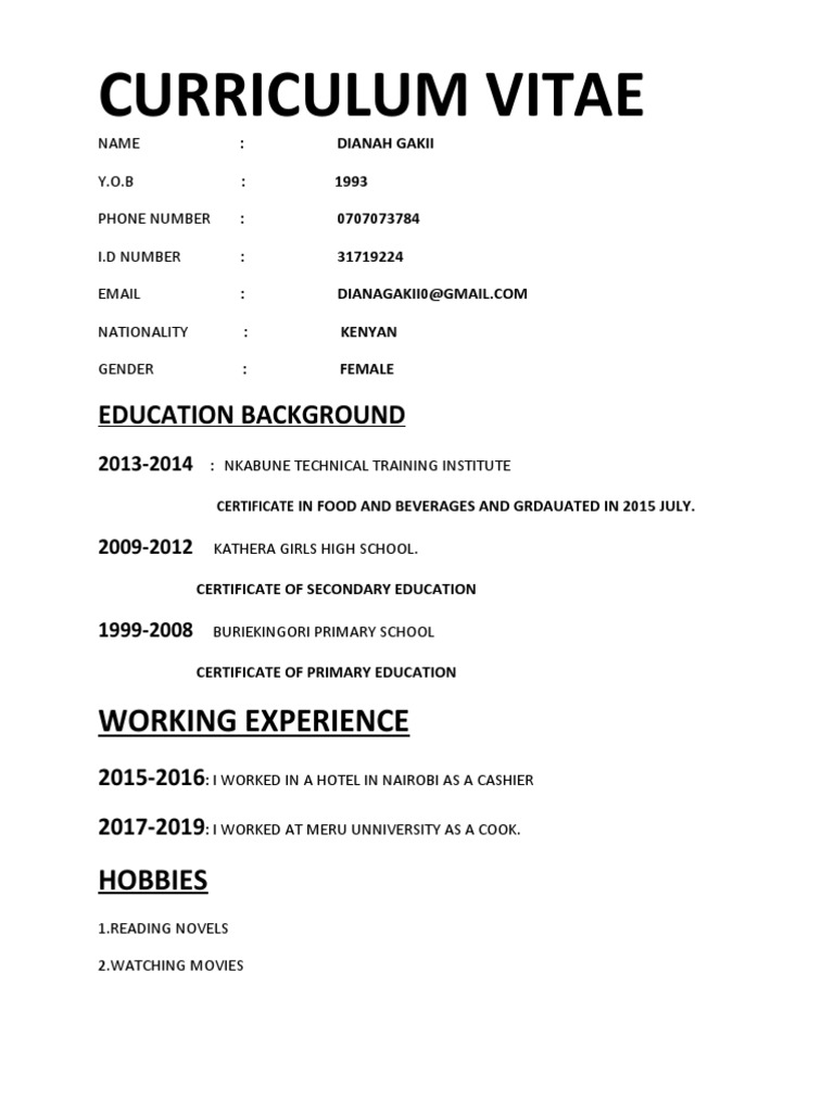 Dianah Gakii CV: Food & Beverage Expert | PDF