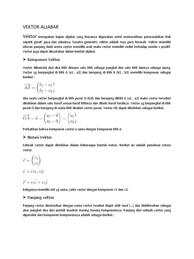 Materi Vektor Aljabar Kelas 10 | PDF