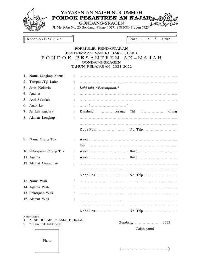 From PPDB Pondok An Najah 2021 | PDF