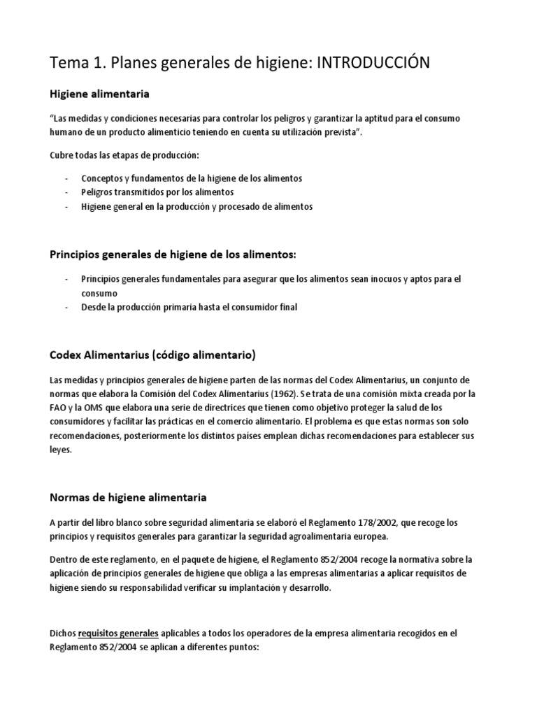 Planes generales de higiene: INTRODUCCIÓN | PDF | Seguridad alimenticia | Análisis de Riesgo y ...