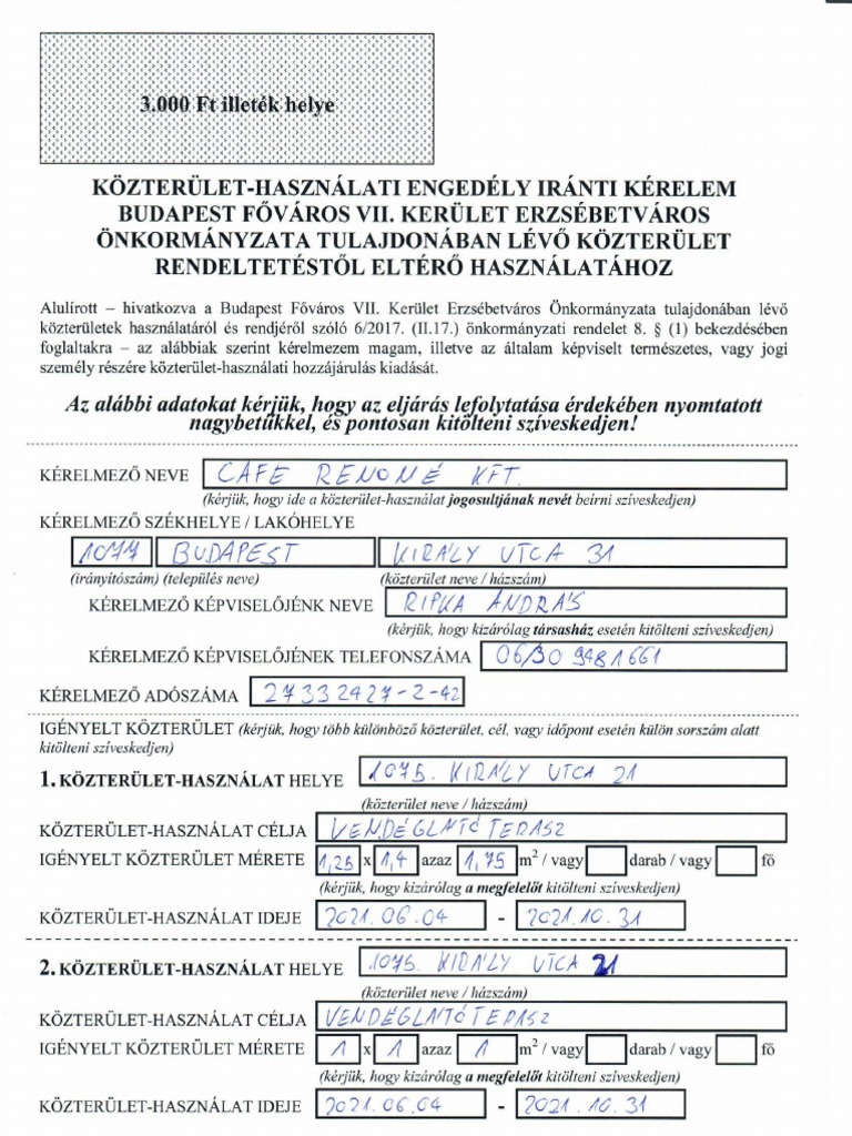 1 - Közterület-Használati Engedély Iránti Kérelem | PDF