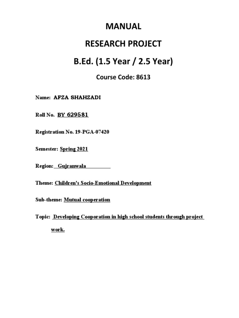 Developing Cooporation In High School Students Through Project Work