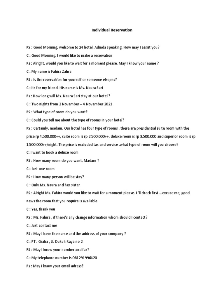 Individual Reservation | PDF