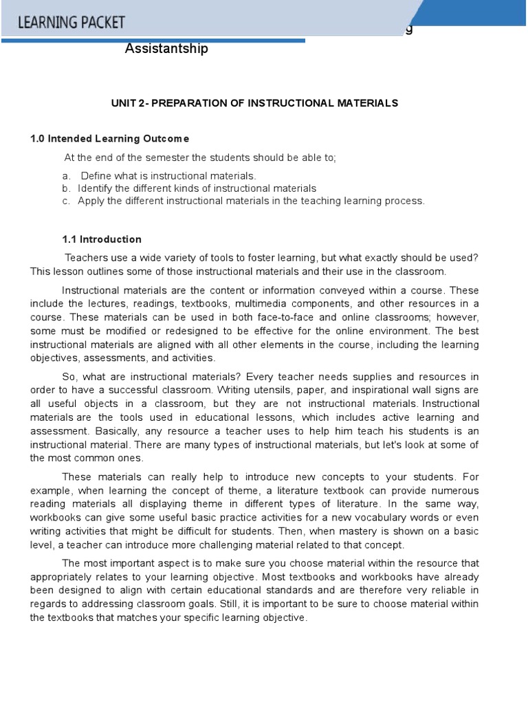 LP 2 OF FS 2 Preparation of Instructional Materials | PDF | Teachers ...