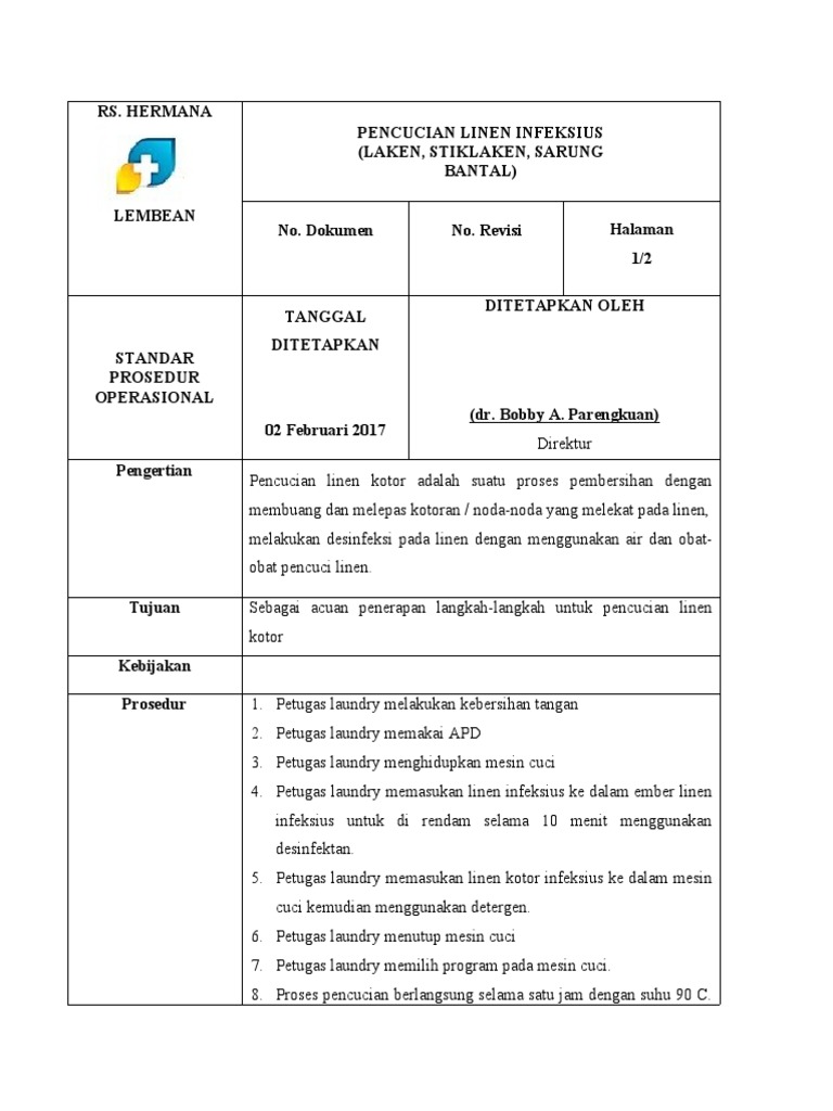 Pencucian Linen Infeksius | PDF