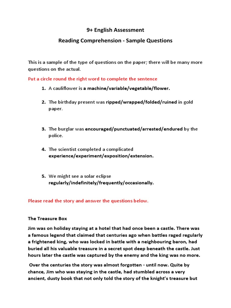 Year 5 Reading Comprehension Sample | PDF | Treasure