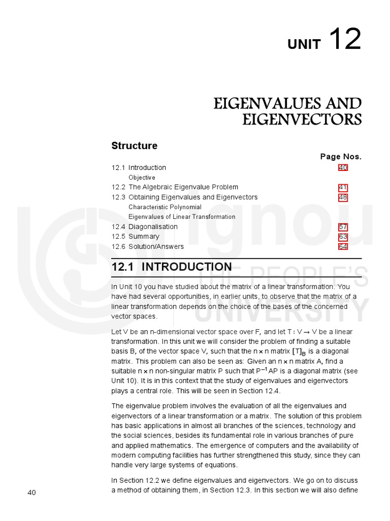 Unit 12 | PDF | Eigenvalues And Eigenvectors | Matrix (Mathematics)