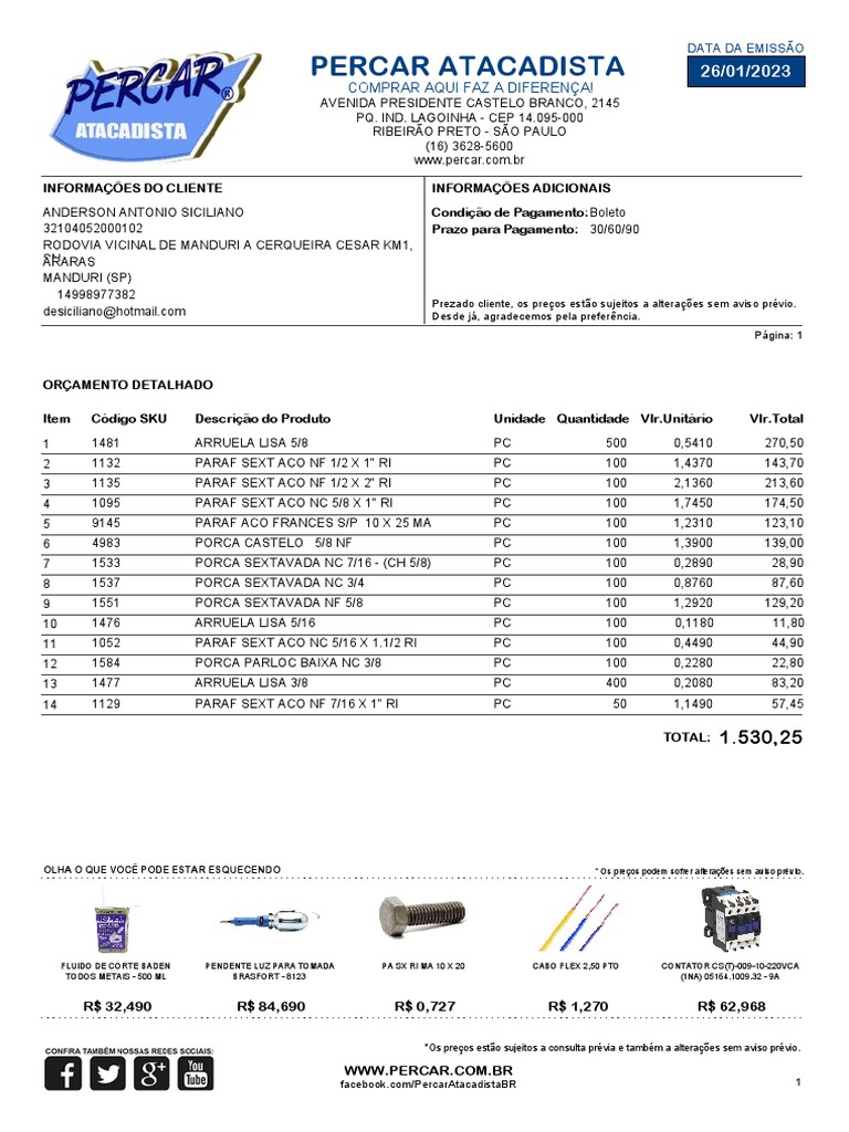 Orcamento Percar Atacadista 155100 | PDF