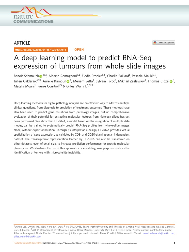 A Deep Learning Model To Predict RNA-Seq Expression of Tumours From Whole Slide Images | PDF ...