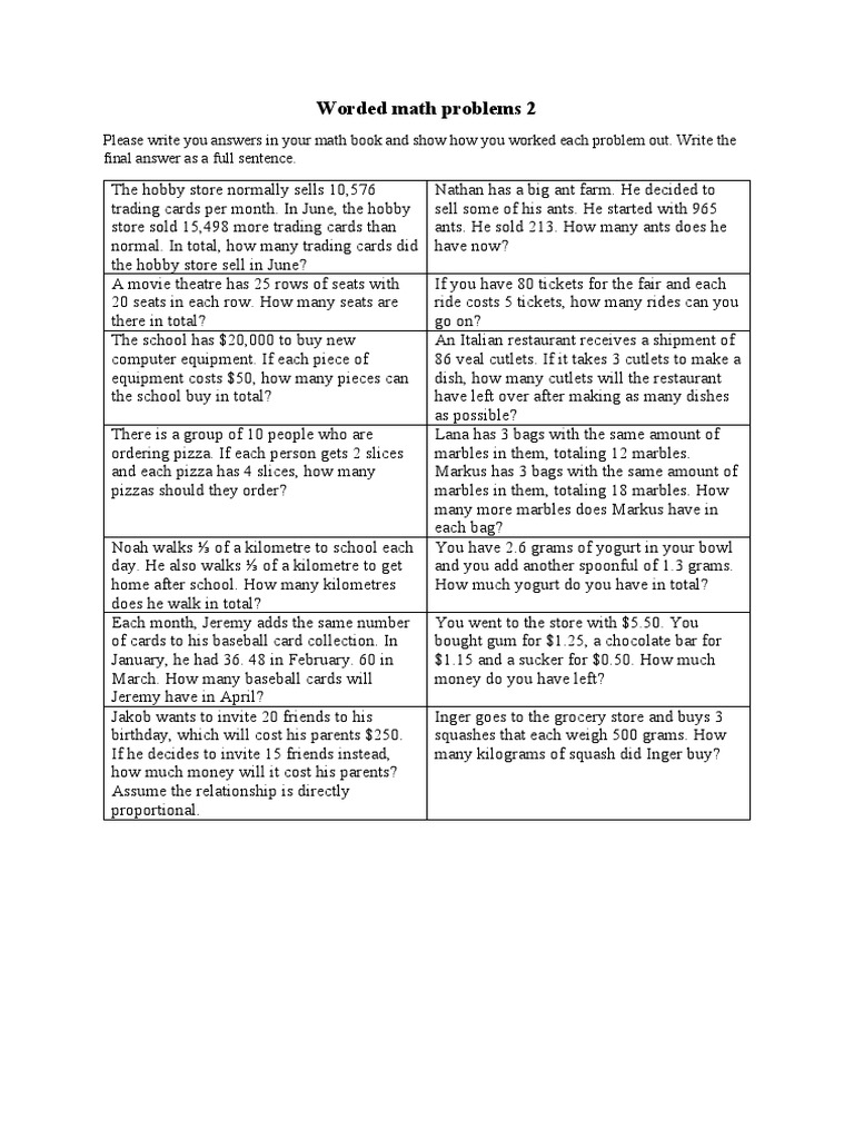 Worded Math Problems 2 | PDF | Foods | Cuisine