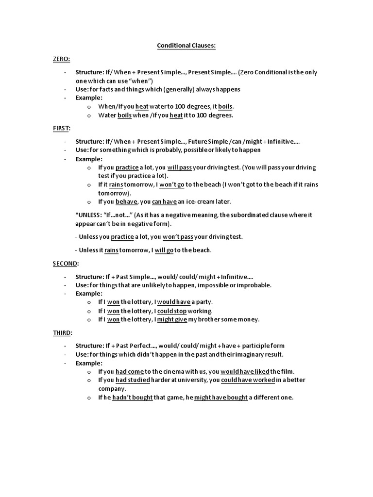 A Comprehensive Guide to Conditional Clauses: Their Structures, Uses and Examples | PDF