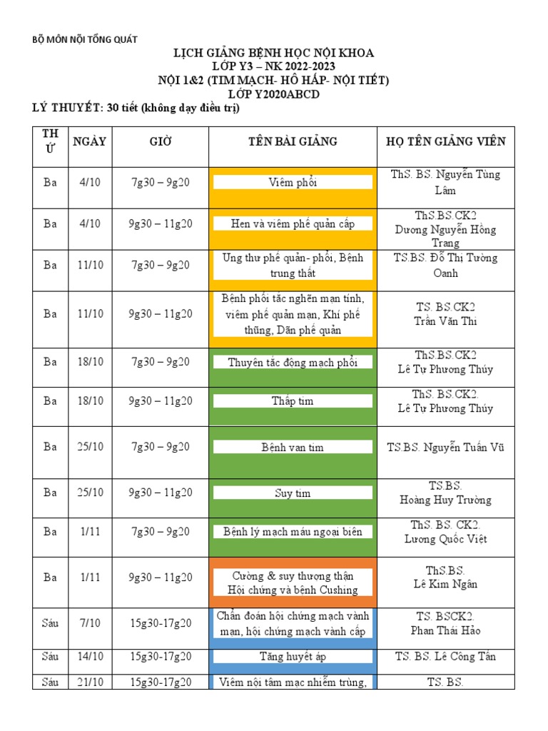 Lich Giang Lý Thuyet Y346 2022-2023 | PDF