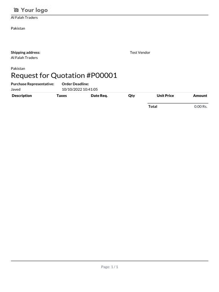 Quotation Request P00001 Details | PDF