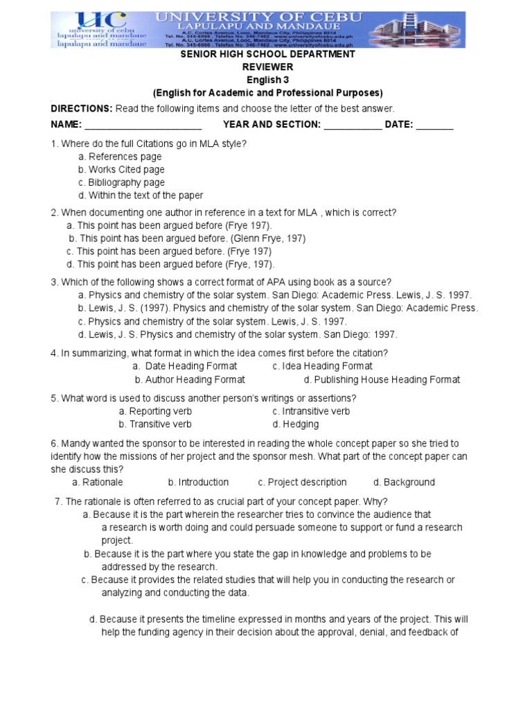 REVIEWER ENGLISH 3 Google Docs | PDF | Citation | Concept