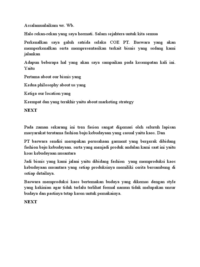 Skrip Presentasi Bisnis | PDF