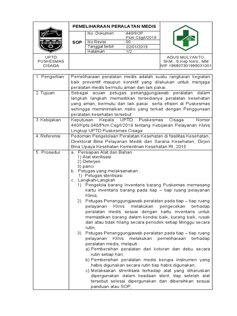7.3.2.2 Sop Pemeliharaan Peralatan Medis Dan Non Medis-Tr | PDF