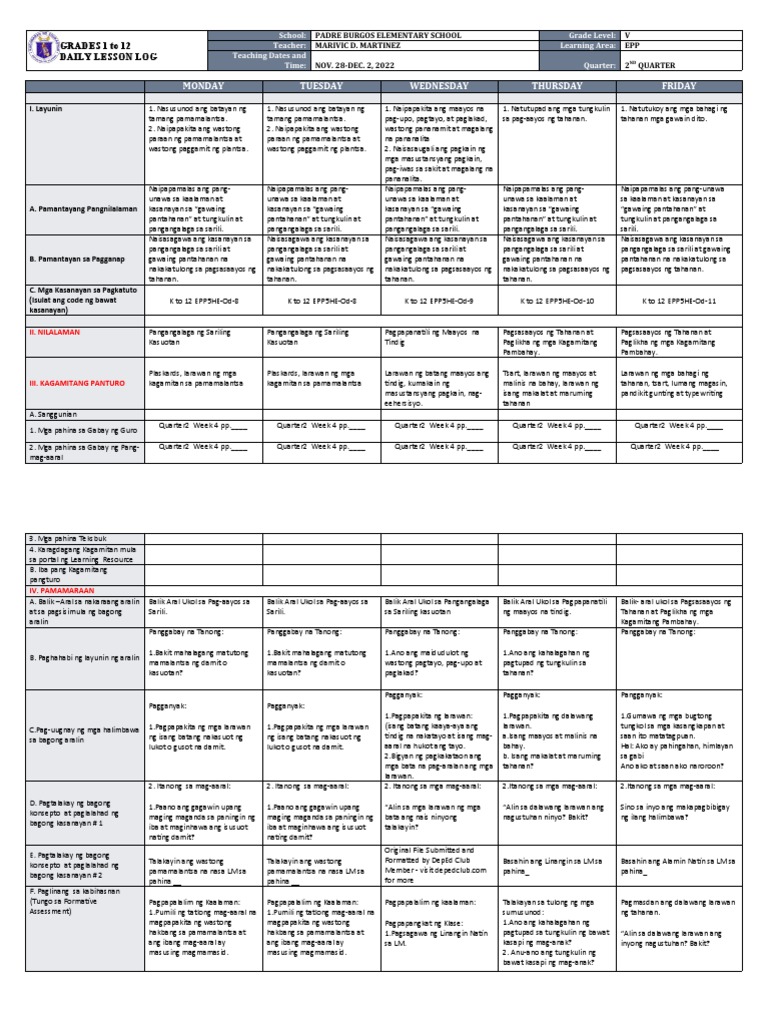 DLL - Epp 5 - Q2 - W4 | PDF