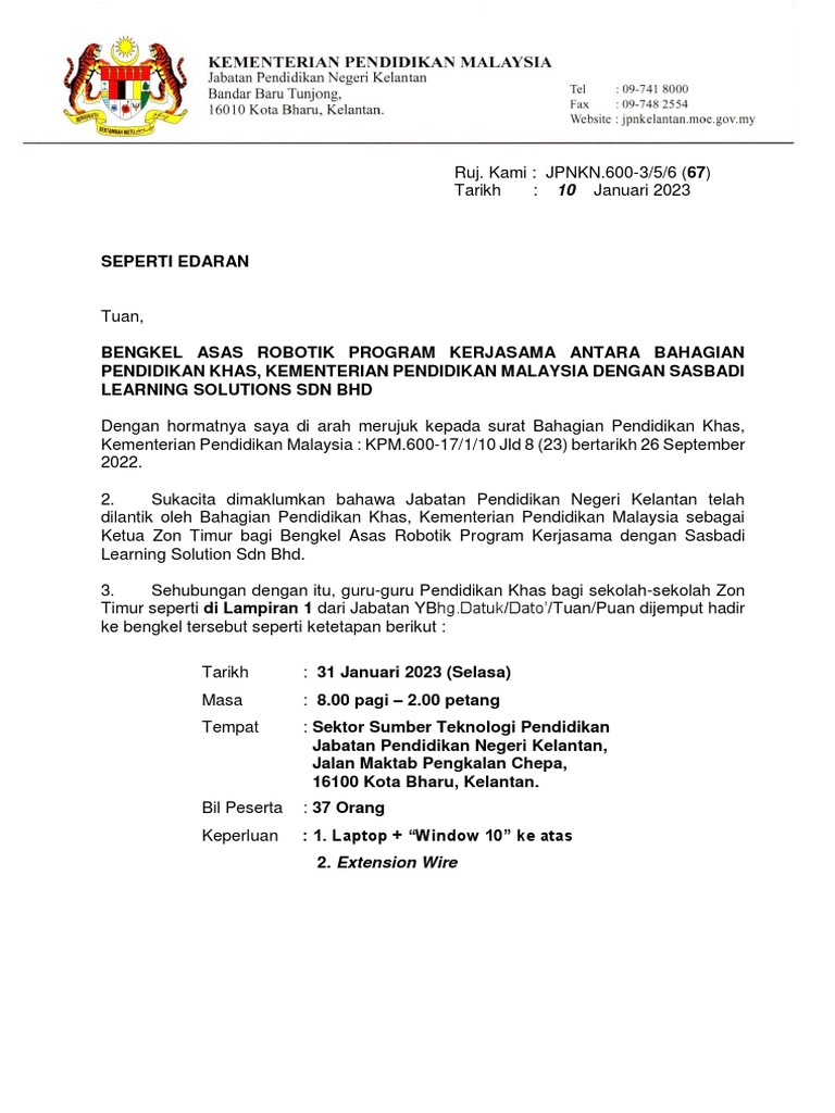 Bengkel Robotik Pendidikan Khas Kelantan | PDF