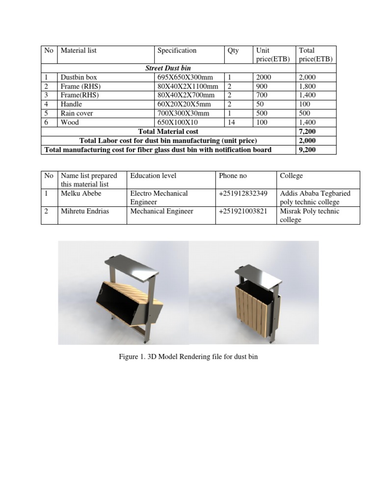 Dust Bin Material List | PDF