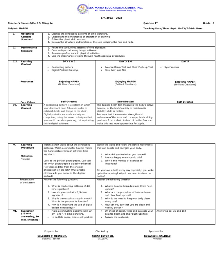 1st Quarter MAPEH 6-Week 6 | PDF | Cognition