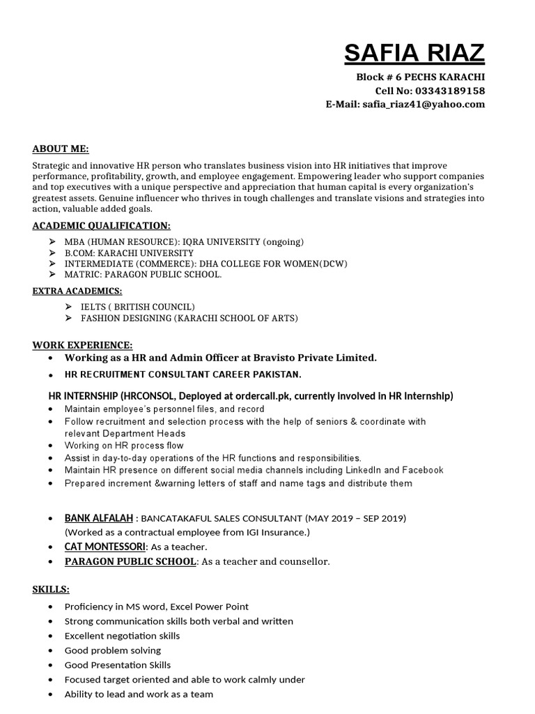 Safia Cv 2 Pdf Recruitment Human Resource Management
