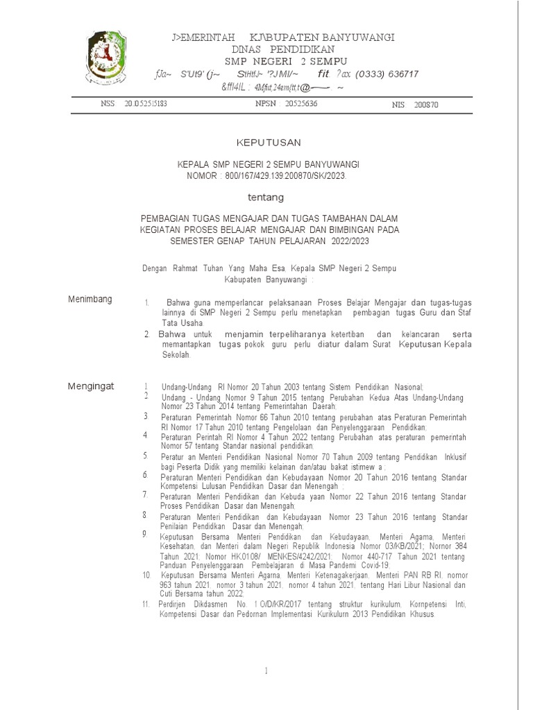SK Pem Tugas 2022.2023 | PDF