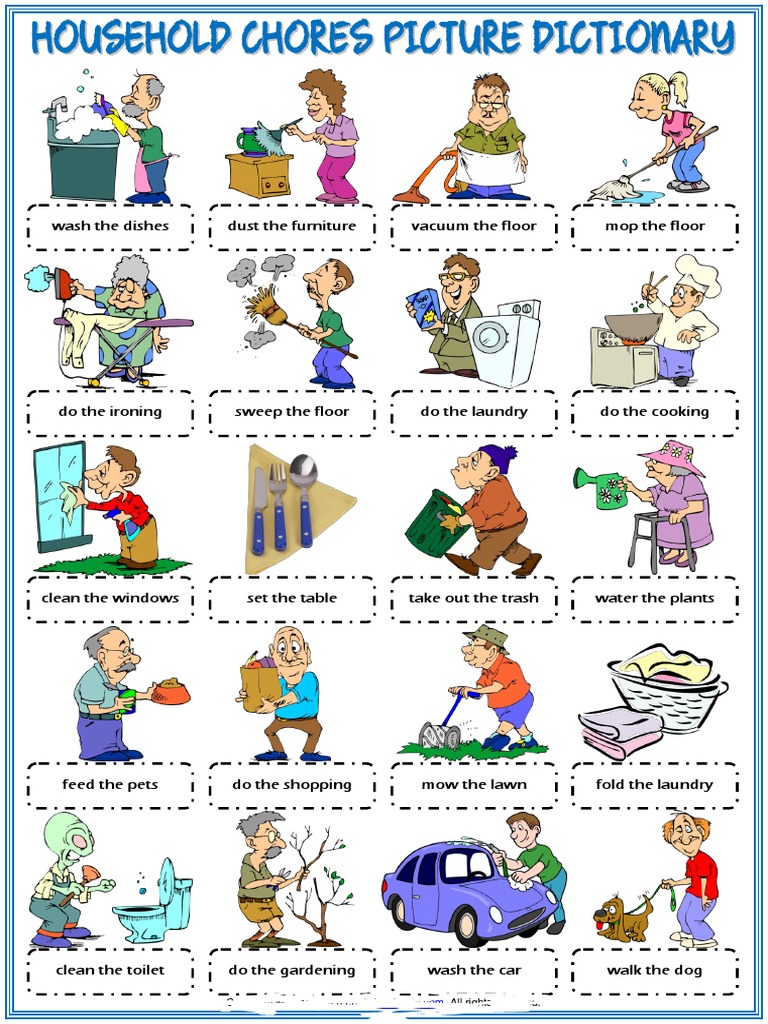 Household Chores Vocabulary Esl Picture Dictionary Worksheet For Kids | PDF