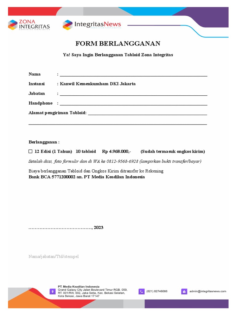 Form Berlangganan Tab. | PDF