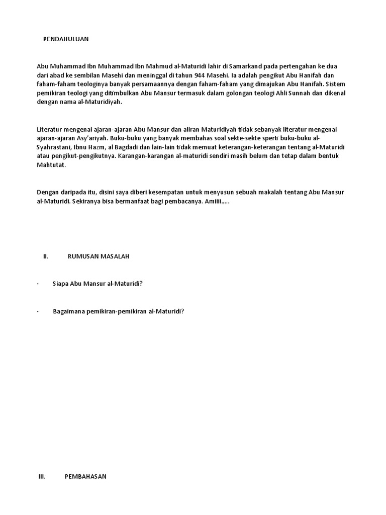 Pemikiran Teologi Imam Al-Maturidi | PDF
