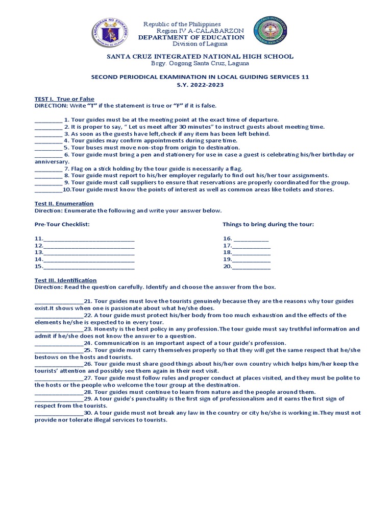Second Periodical Exam in Local Guiding Services 11 | Download Free PDF ...