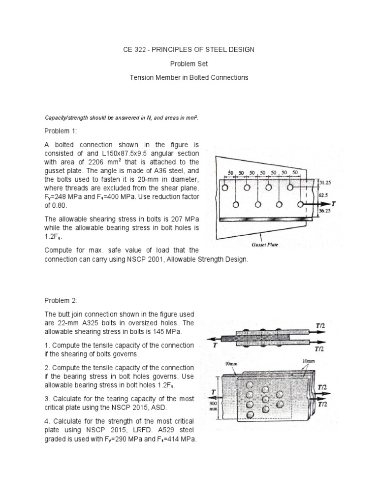 Steel Design - Problem Set 1 | PDF | Screw | Stress (Mechanics)