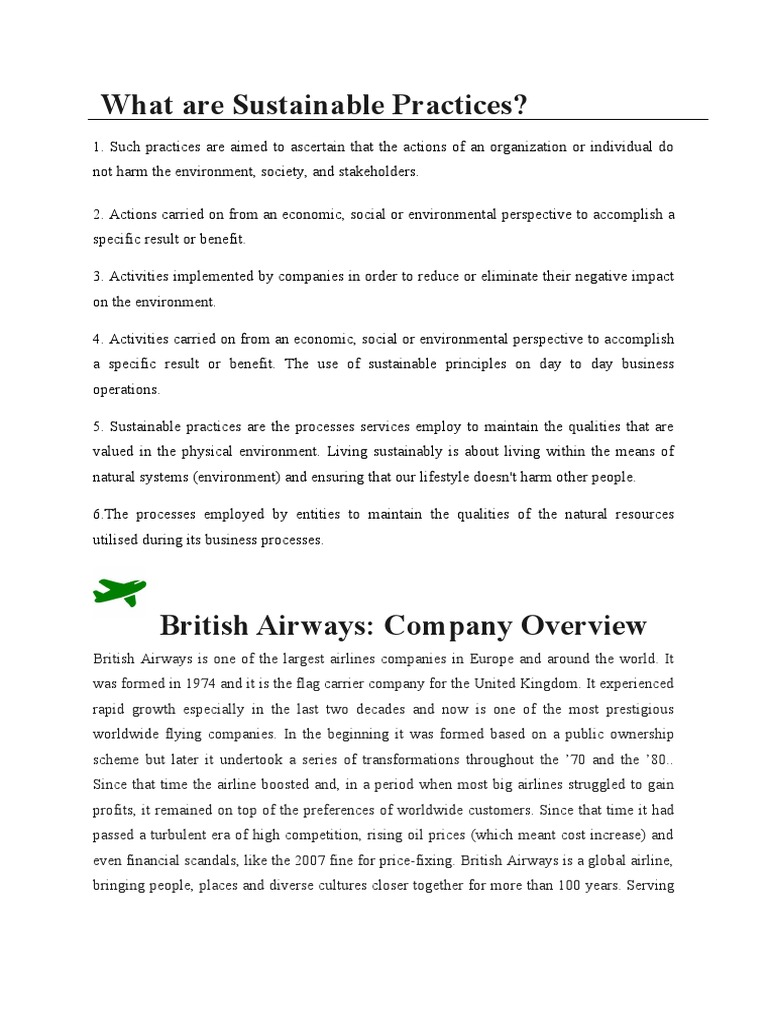 British Airways' Sustainable Practices | PDF