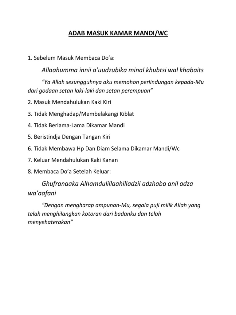 Adab Masuk Kamar Mandi | PDF