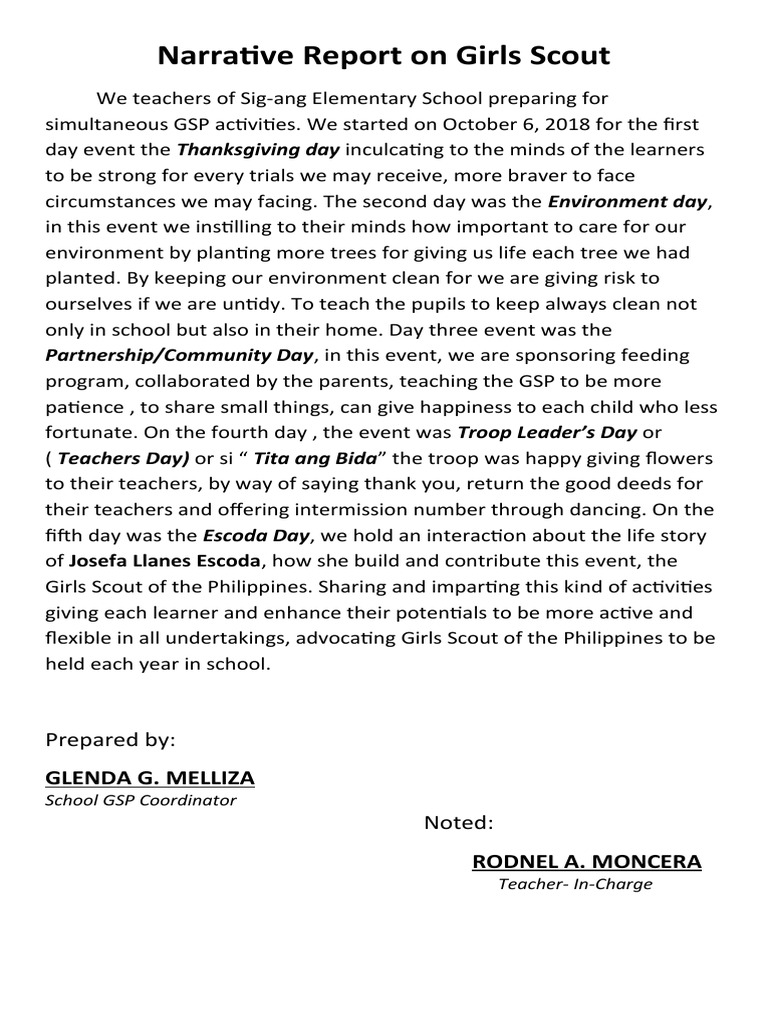 GSP Narrative Report 2024: School Activities | PDF