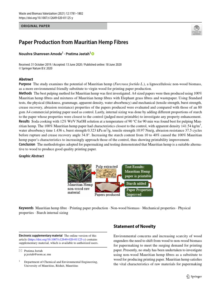 Paper Production From Mauritian Hemp Fibers | PDF | Paper | Pulp (Paper)