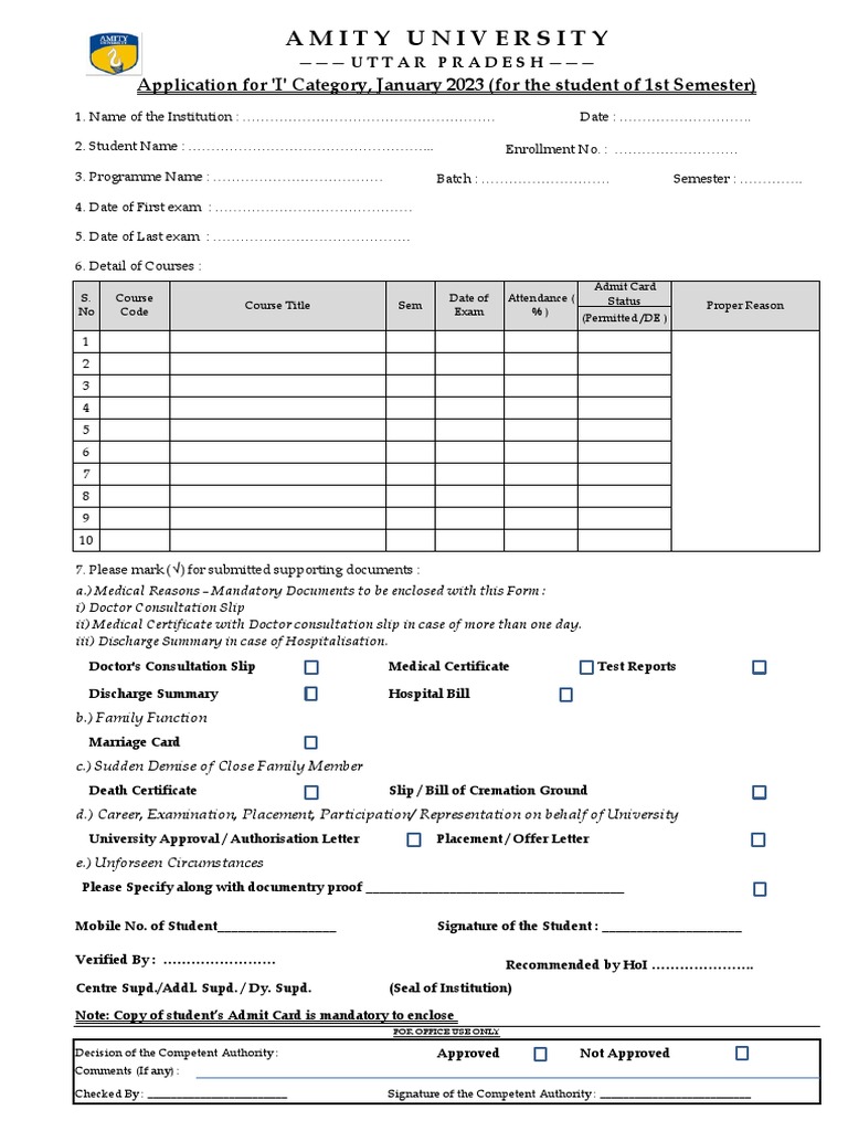 I Category Application Form - Amity University | PDF