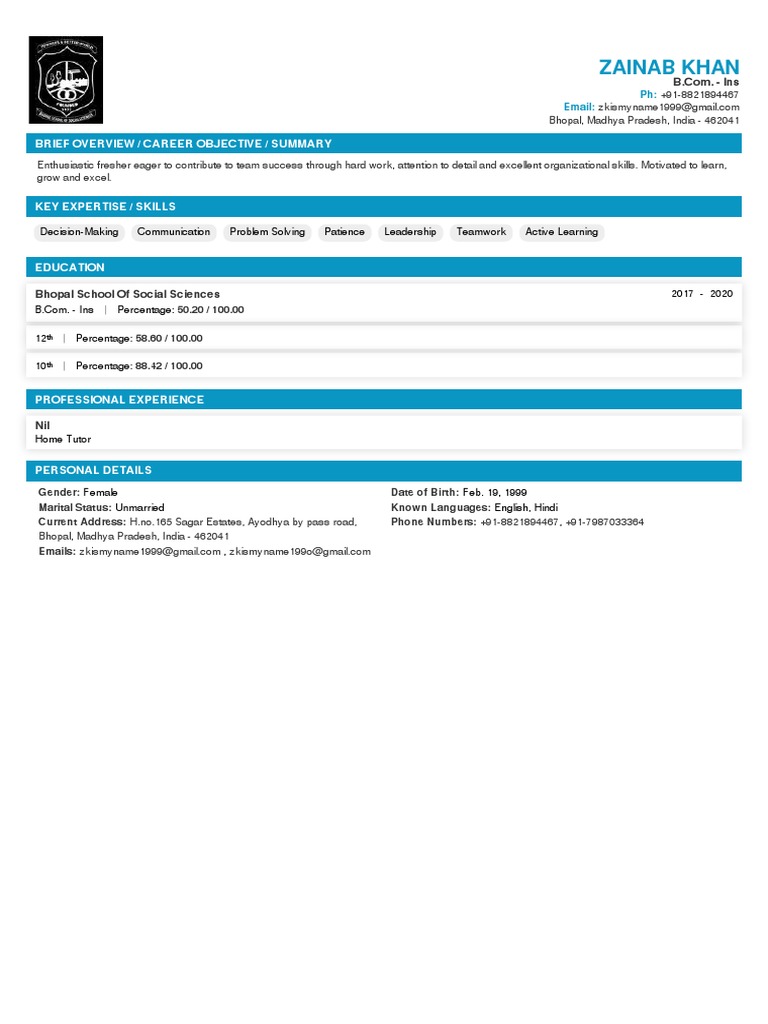 Resume. Zainab Khan | PDF