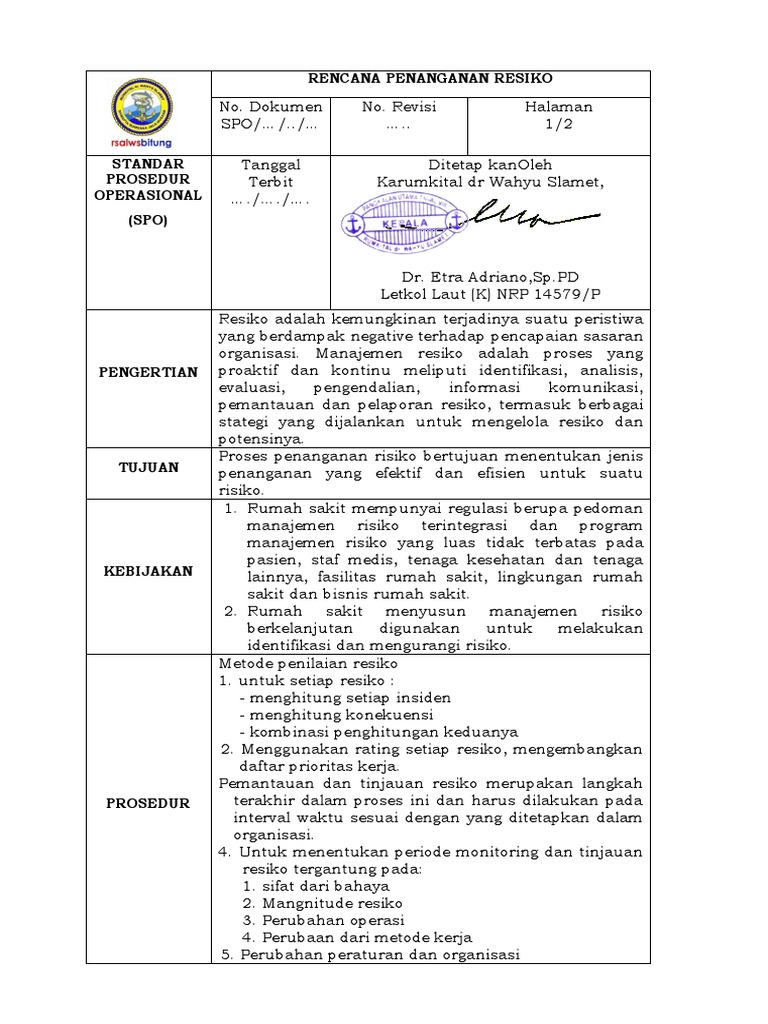 SPO Rencana Penanganan Risiko | PDF
