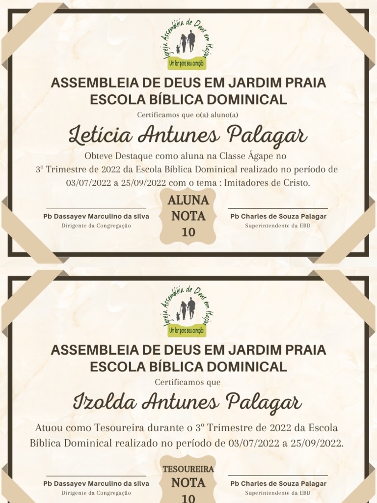 Certificado EBD | Download grátis PDF | Igreja cristã | Evangelismo