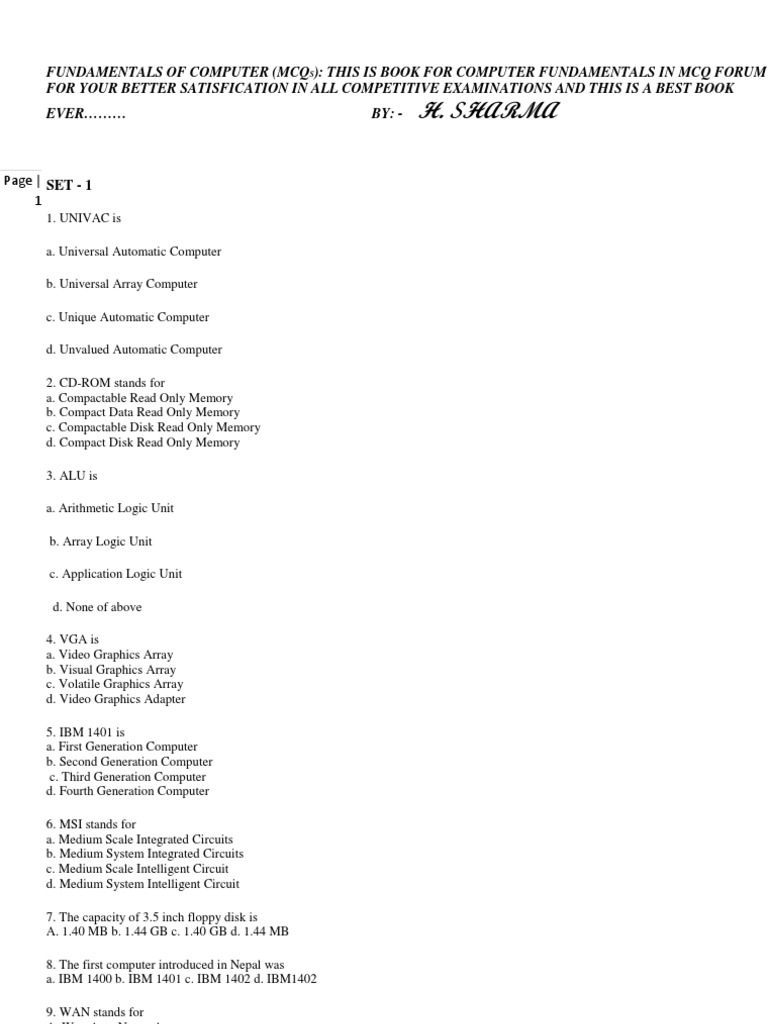 Fundamentals Computer MCQ Collection HIMANSHU SHARMA | PDF | Operating System | Computer Data ...